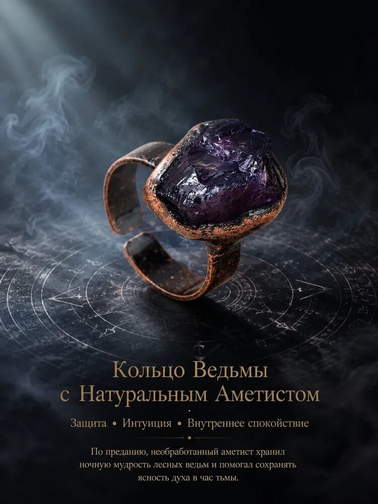 Талисман Оберег/Кольцо-амулет "Энергия Аметиста"