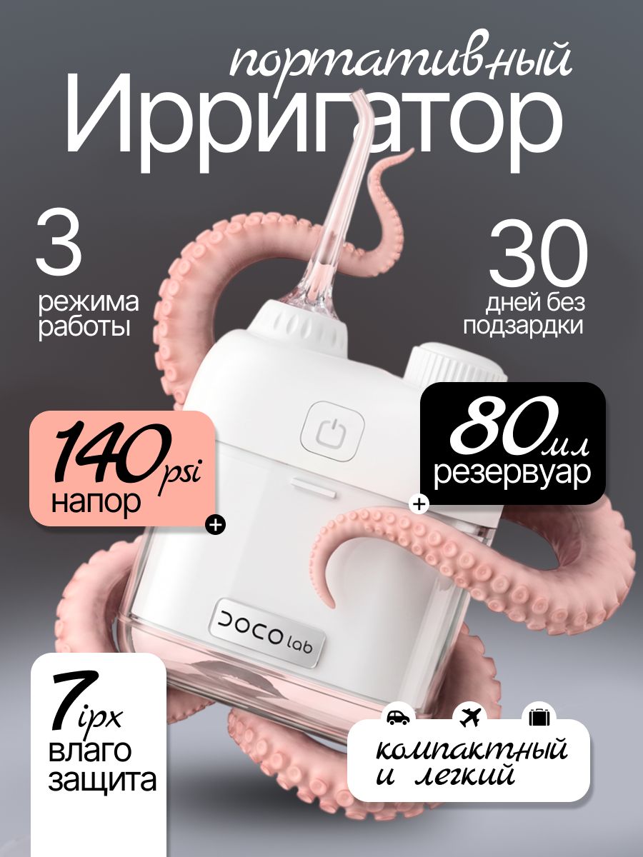 Портативный ирригатор для полости рта Xiaomi DOCO Mini CY001, 3 режима работы, белый