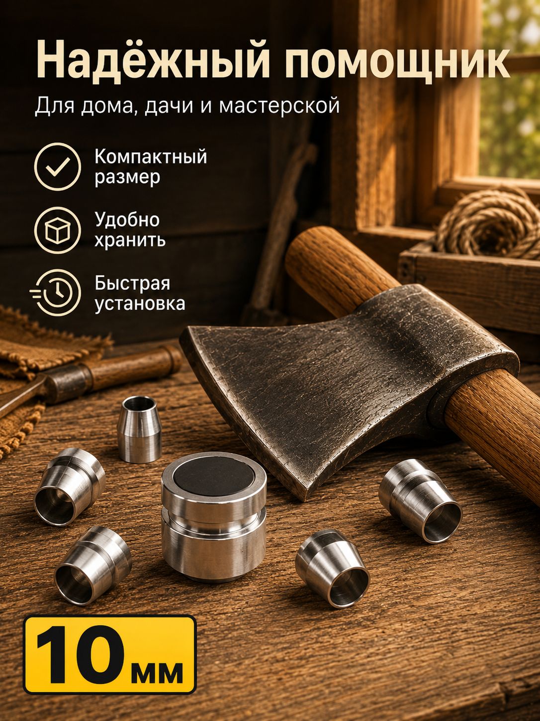 Универсальный клин для топора и молотка круглый металлический 10 мм, 7 шт.