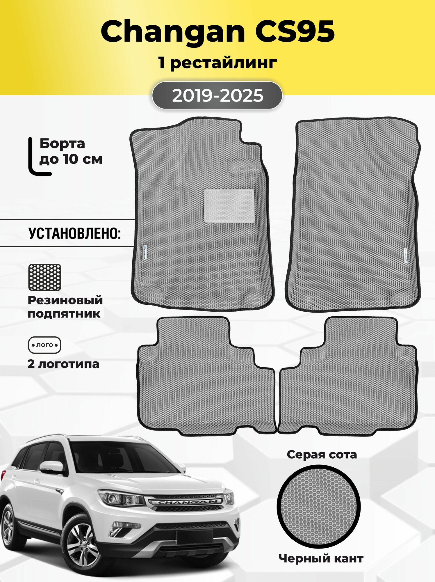 Автомобильные эва коврики Changan CS95 2019-2025, ева коврики с бортами, eva в машину