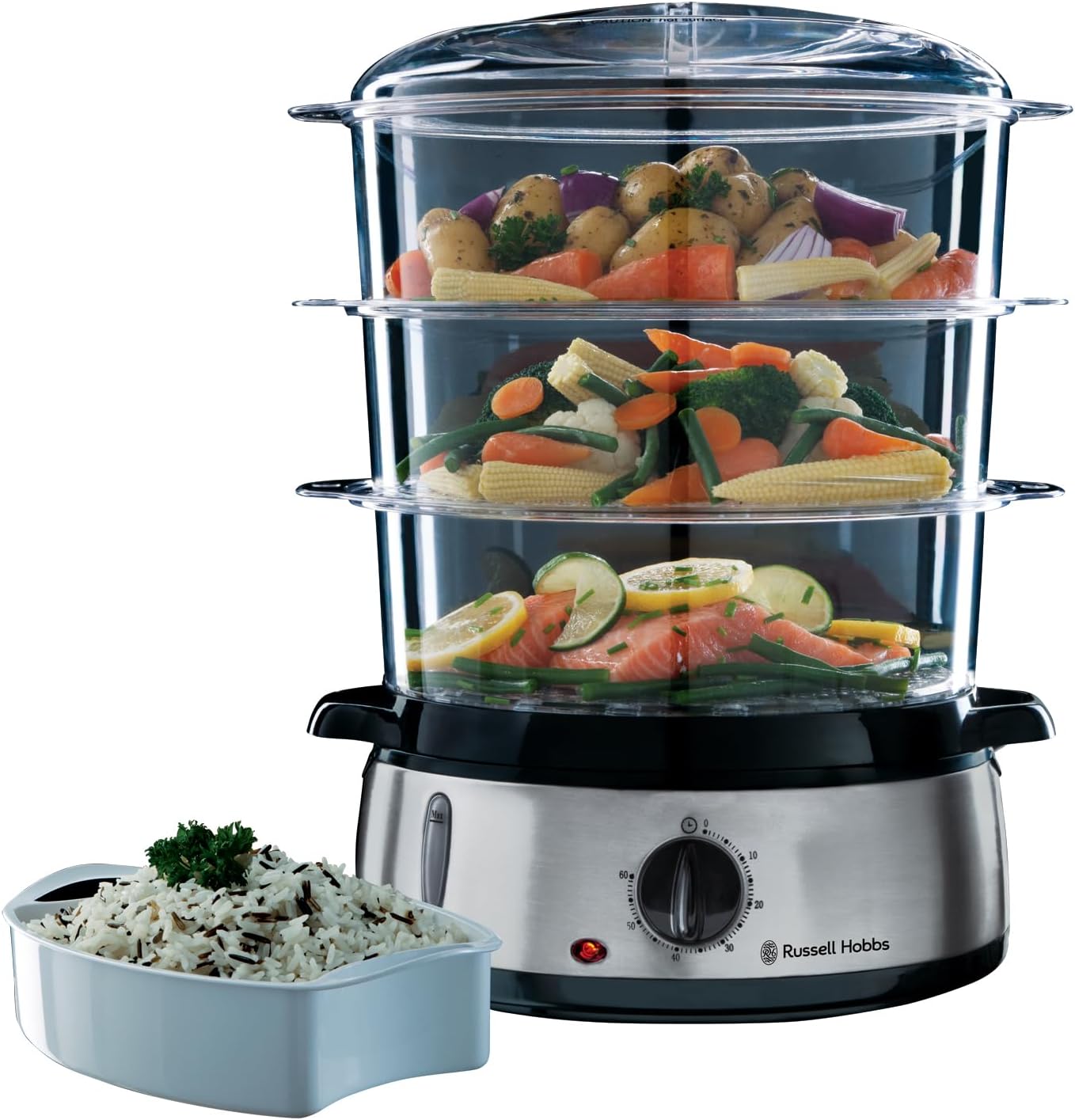 Пароварка Russell Hobbs, объем 9 л, 3 емкости, 800 Вт, серебристый цвет, Cook@Home 19270-56