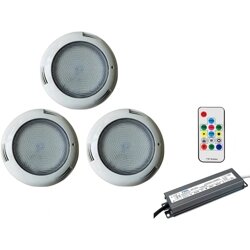 Комплект светильников для бассейна Poolmagic 36 Вт (3 шт), RGB, трансформатор, пульт ДУ, для бассейна объемом 60-85 куб. м