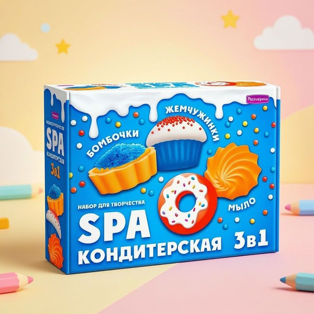 Набор для творчества Развивашки "Кондитерская" 3в1, 5 формочек, перчатки, ароматизатор, краситель.