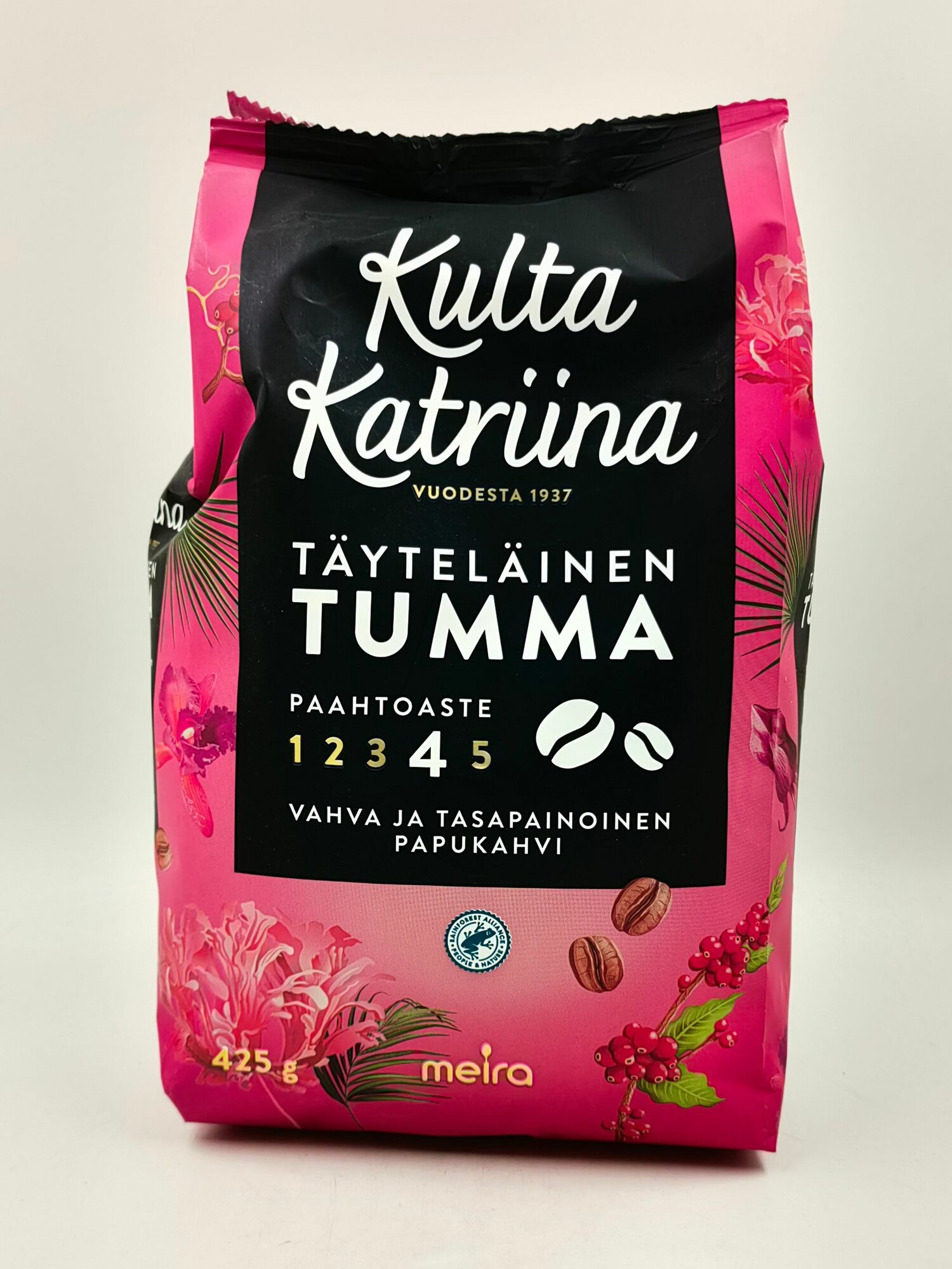 Кофейные зерна Kulta Katriina темной обжарки, крепкий, 425 г, срок 12.2027 (Финляндия)
