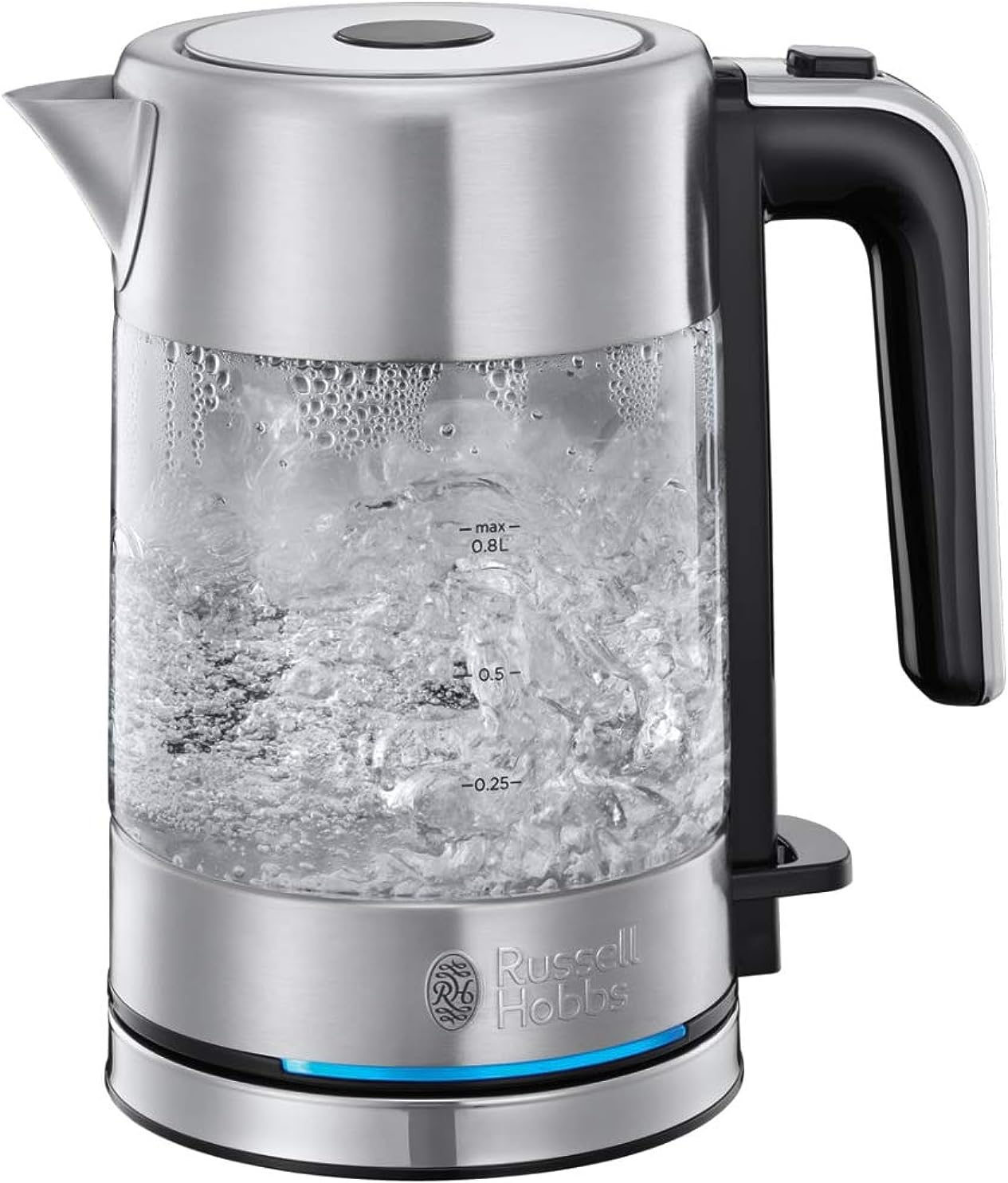 Электрический чайник Russell Hobbs, объем 0,8 л, стеклянный, 2400 Вт, серебристый, Compact Home 24191-70
