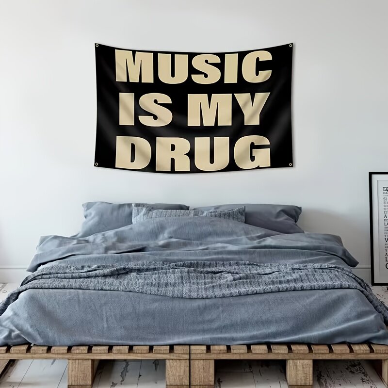 Гобелен с надписью Music Is My Drug, минималистичный чёрно-коричневый, 70x100 см