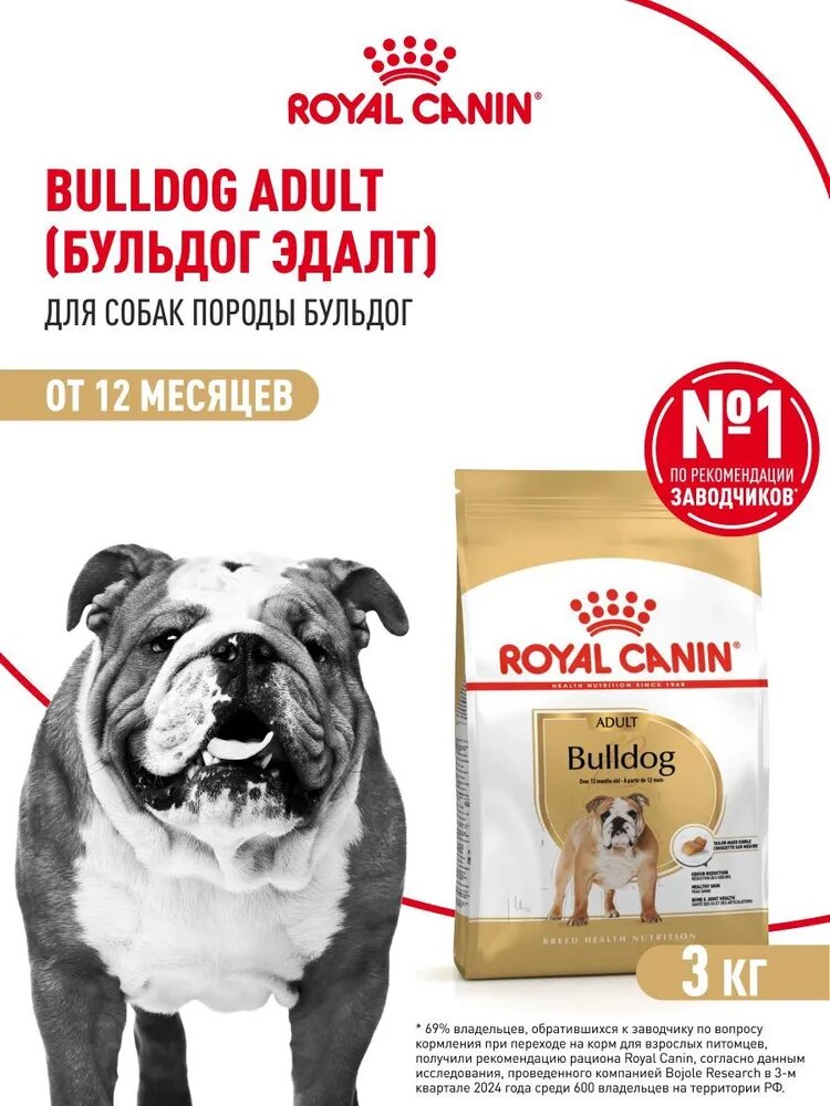 Сухой корм для собак Royal Canin Adult для породы бульдог, 3 кг