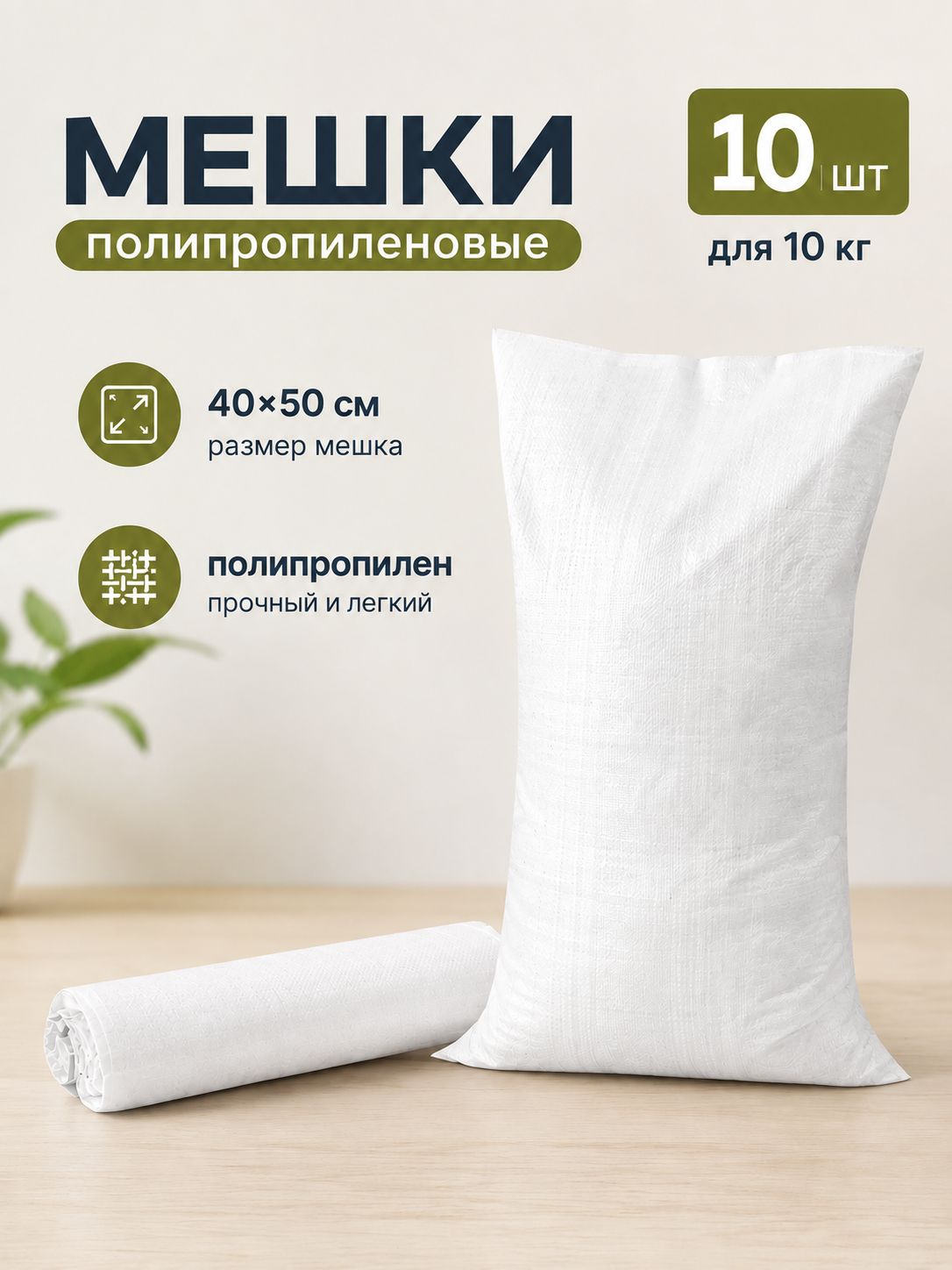 Мешок полипропиленовый 50x40 см 10 шт белый
