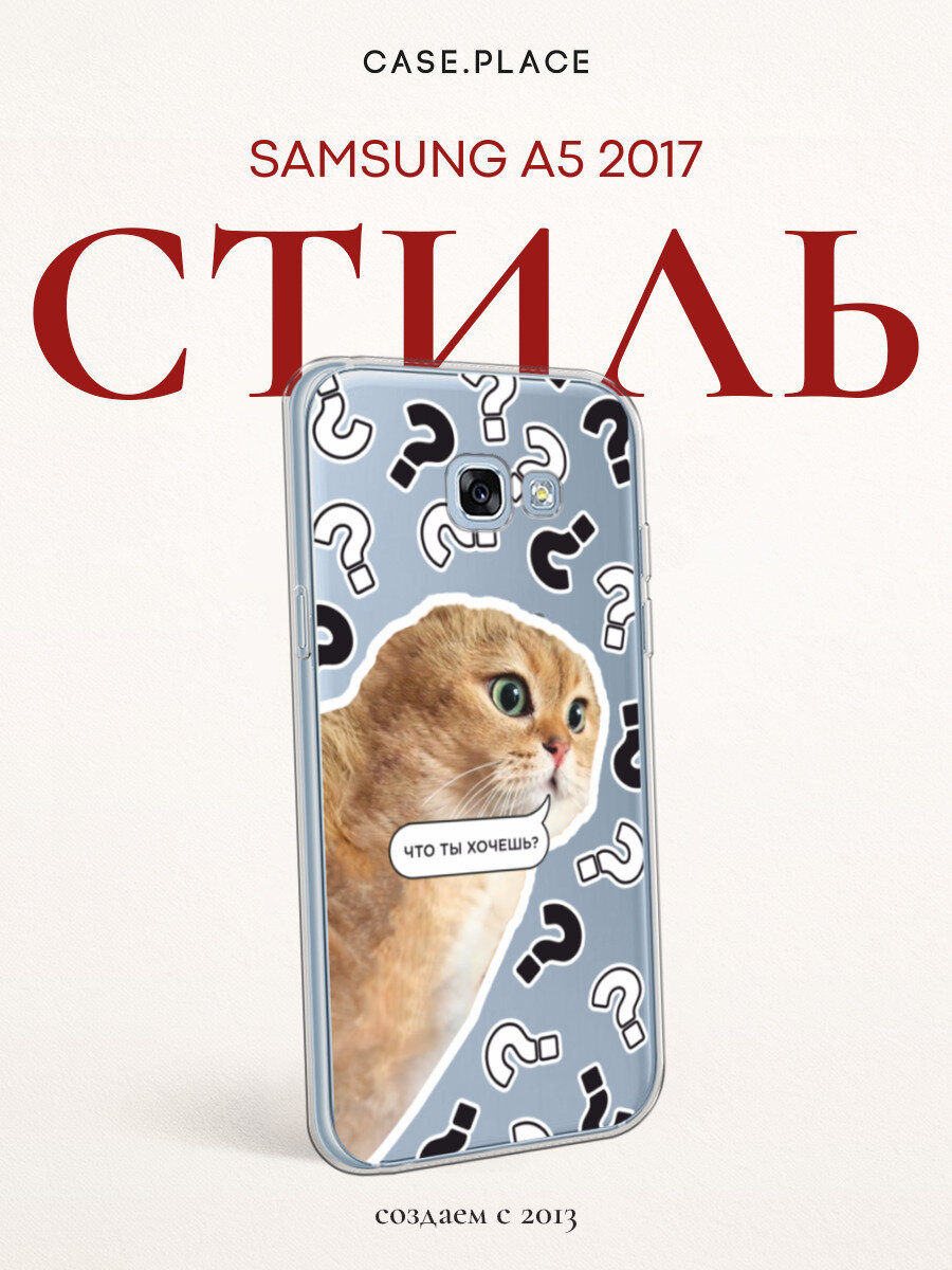 Чехол на Samsung Galaxy A5 2017 / Самсунг A5 2017 с принтом С котом парный, прозрачный