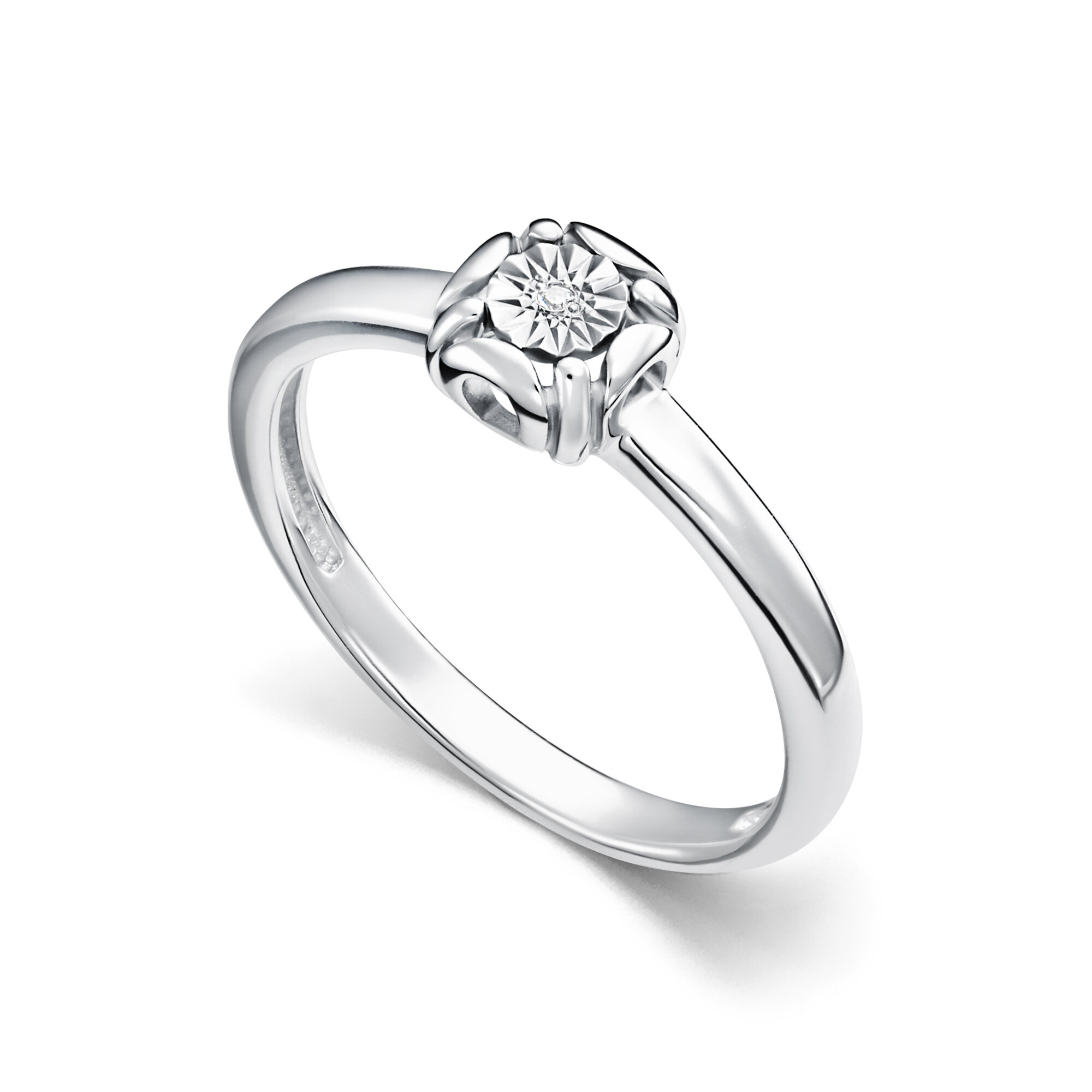 Кольцо Diamant online, серебро, 925 проба, родирование, бриллиант