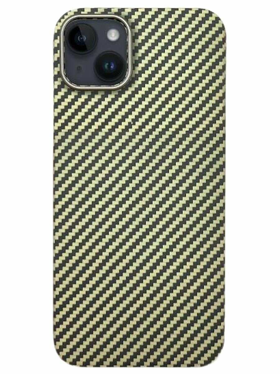 Чехол на iPhone 14, кевлар (арамид) сверхпрочный, темно-зеленый