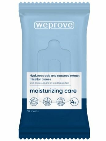 Очищающие салфетки для лица Weprove Hyaluronic Acid and Seaweed Extract Micellar Tissues 30 шт, Очищающие салфетки для лица