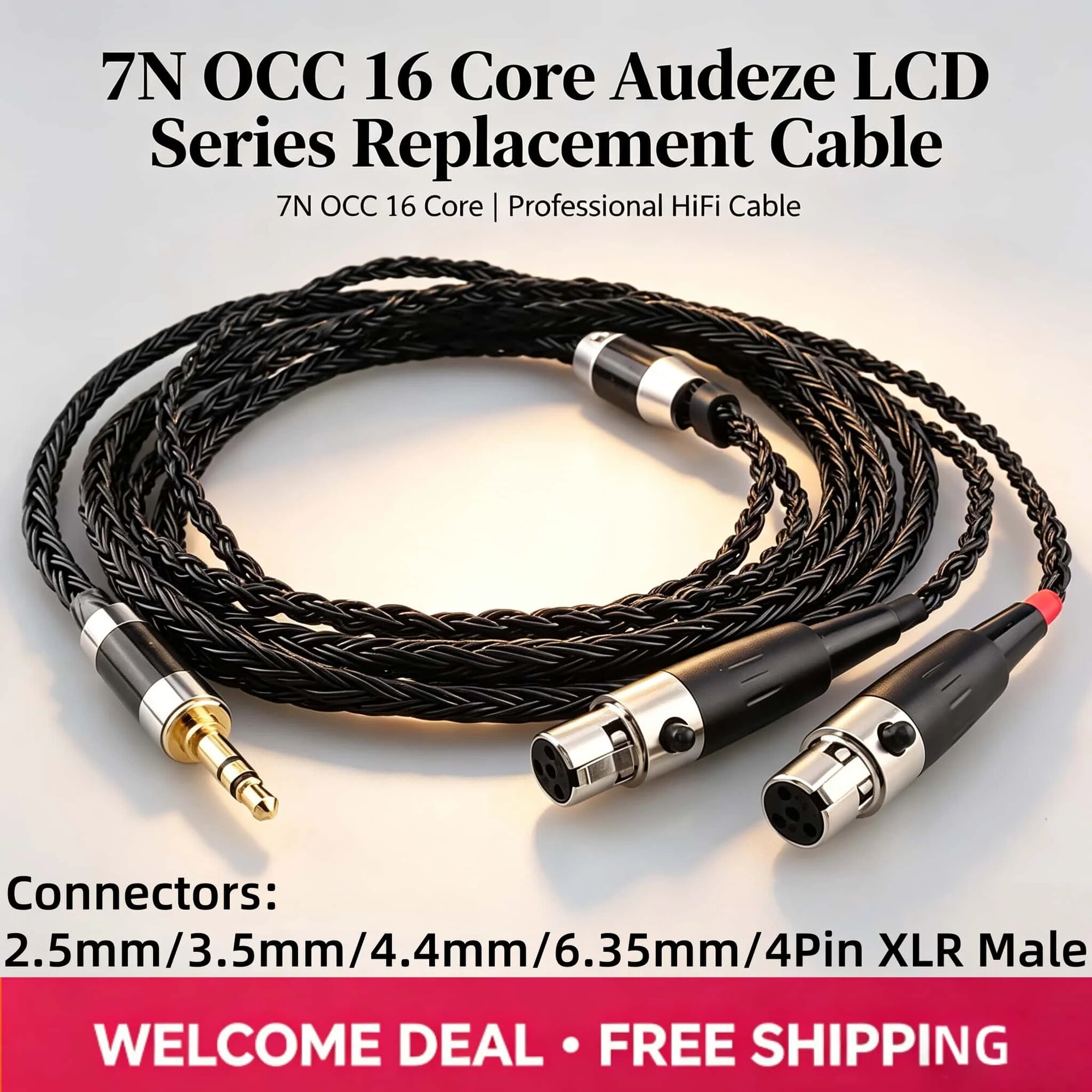 Аудиокабель 7N OCC 2м, 4.4mm Male balanced, черный