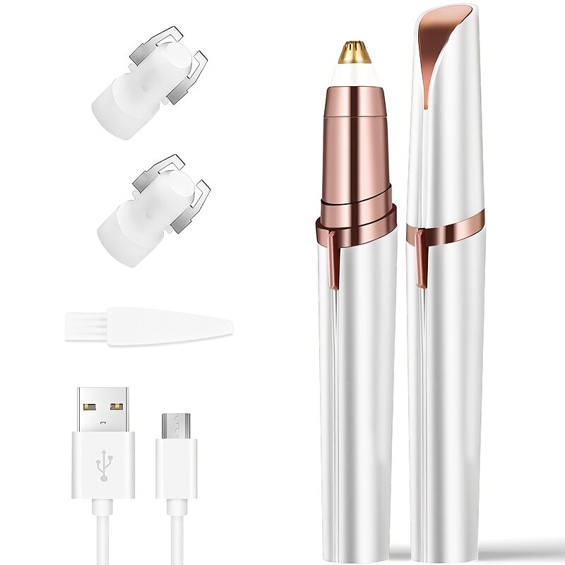 Портативный электрический триммер для бровей и бикини, 3 насадки, USB-зарядка, белый