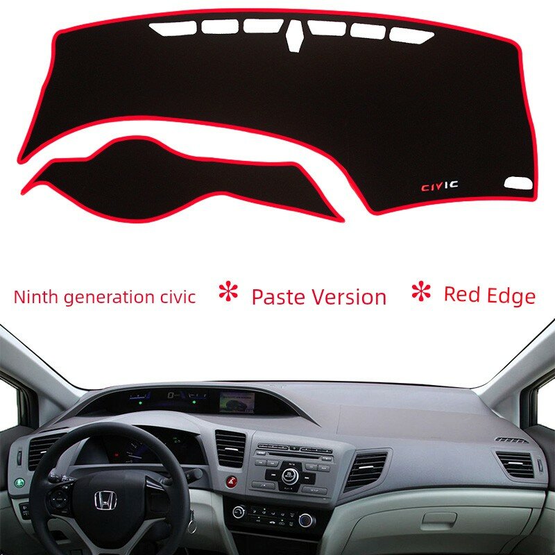 Коврик для приборной панели Honda Civic 9-го поколения с красной кромкой, клеевое крепление, защита салона автомобиля