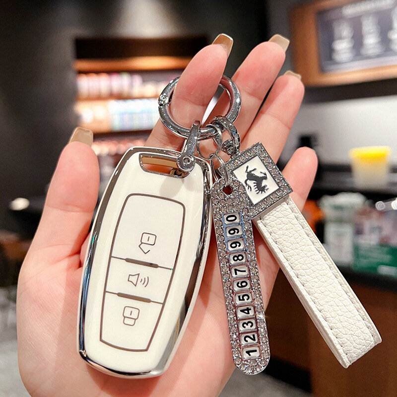 Haval Smart 3-Button Брелок для ключей для H6 H2S F7X - Белый + Белый квадратный шнур + Серебряная табличка