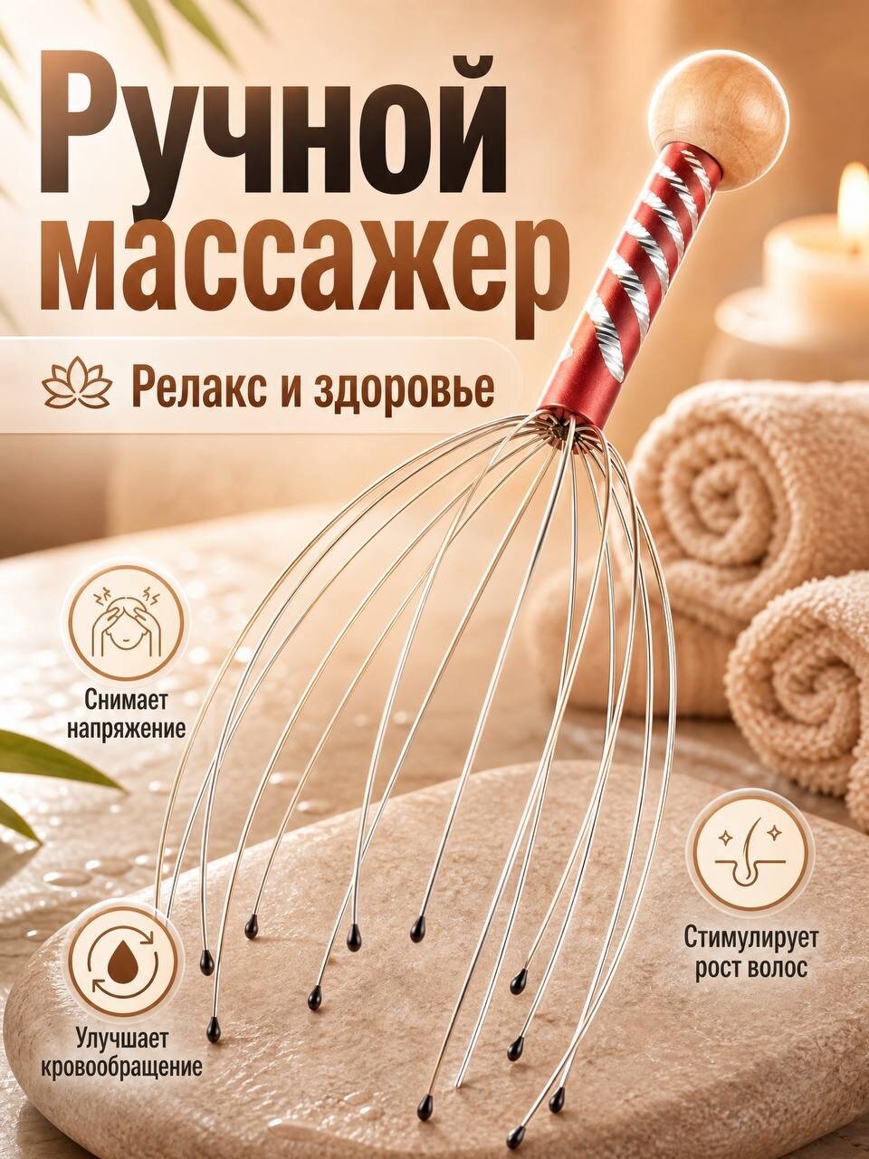 Массажер для головы Мурашка / Капиллярный ручной массажер чесалка для головы/ Пальчики Шиатсу антистресс
