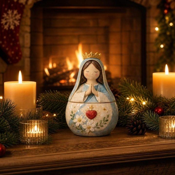 Шкатулка для хранения мелких вещей, Дева Мария с короной, смола, 10х6х3 см