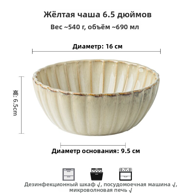 Набор керамической посуды с рельефом лепестков, японский стиль, диаметр 20–20.9 см, Миска для лапши 6.5 дюйма