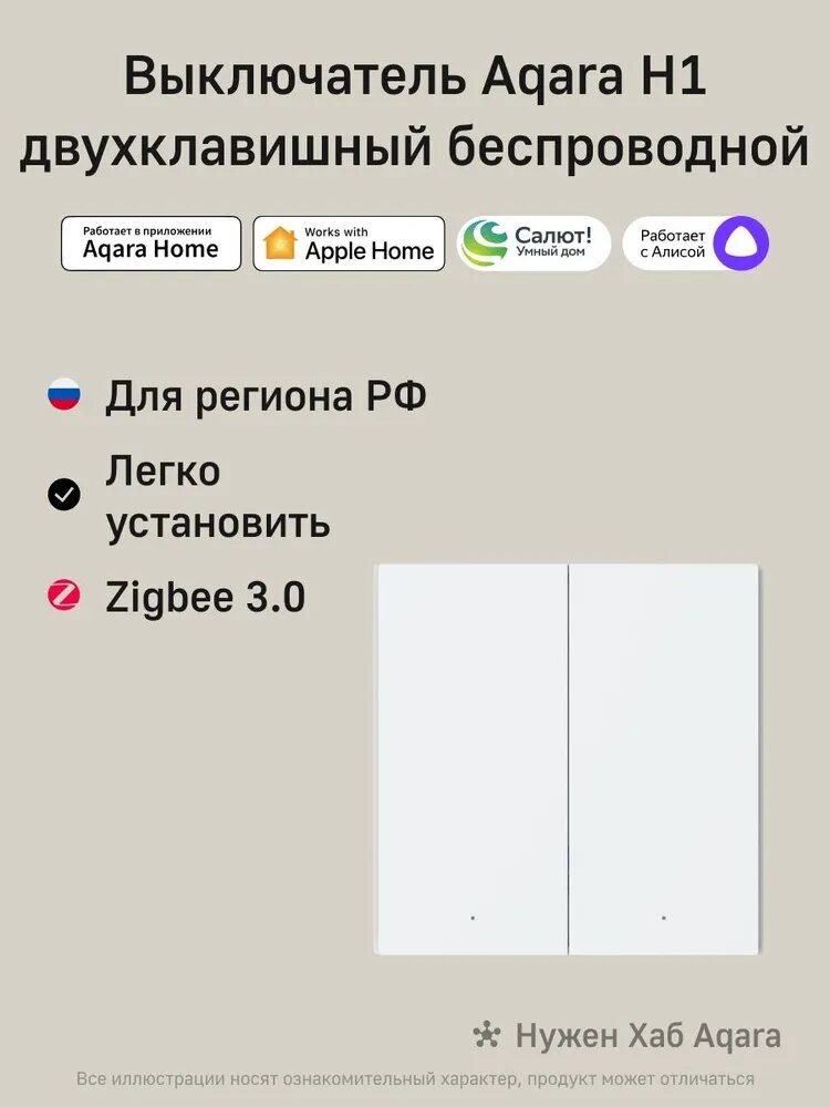 Aqara Умный беспроводной выключатель H1 WRS-R02, двухклавишный