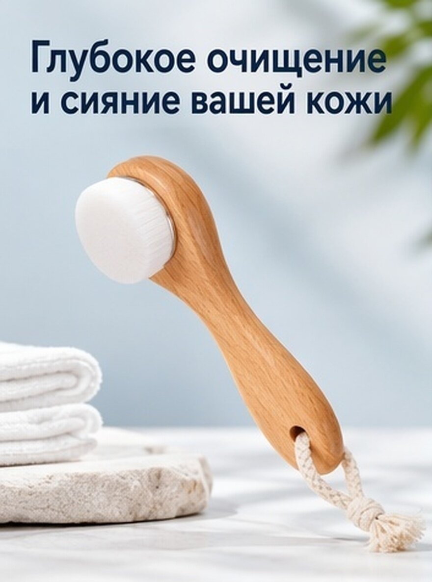 Деревянная кисть для умывания с длинной ручкой из бамбука для глубокого очищения кожи лица
