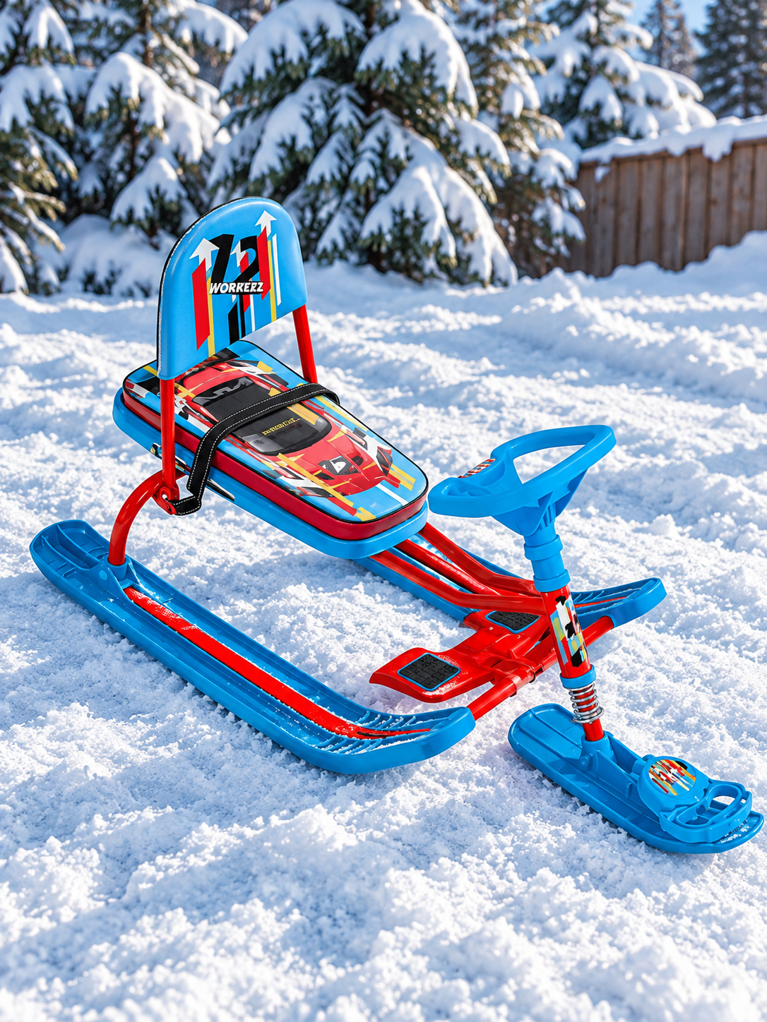 Снегокат детский зимний BRAND NIKA ORIGINAL Тимка спорт 4-1 со спинкой "Nika kids sportcar" (красный каркас) ТС4-1/SC2