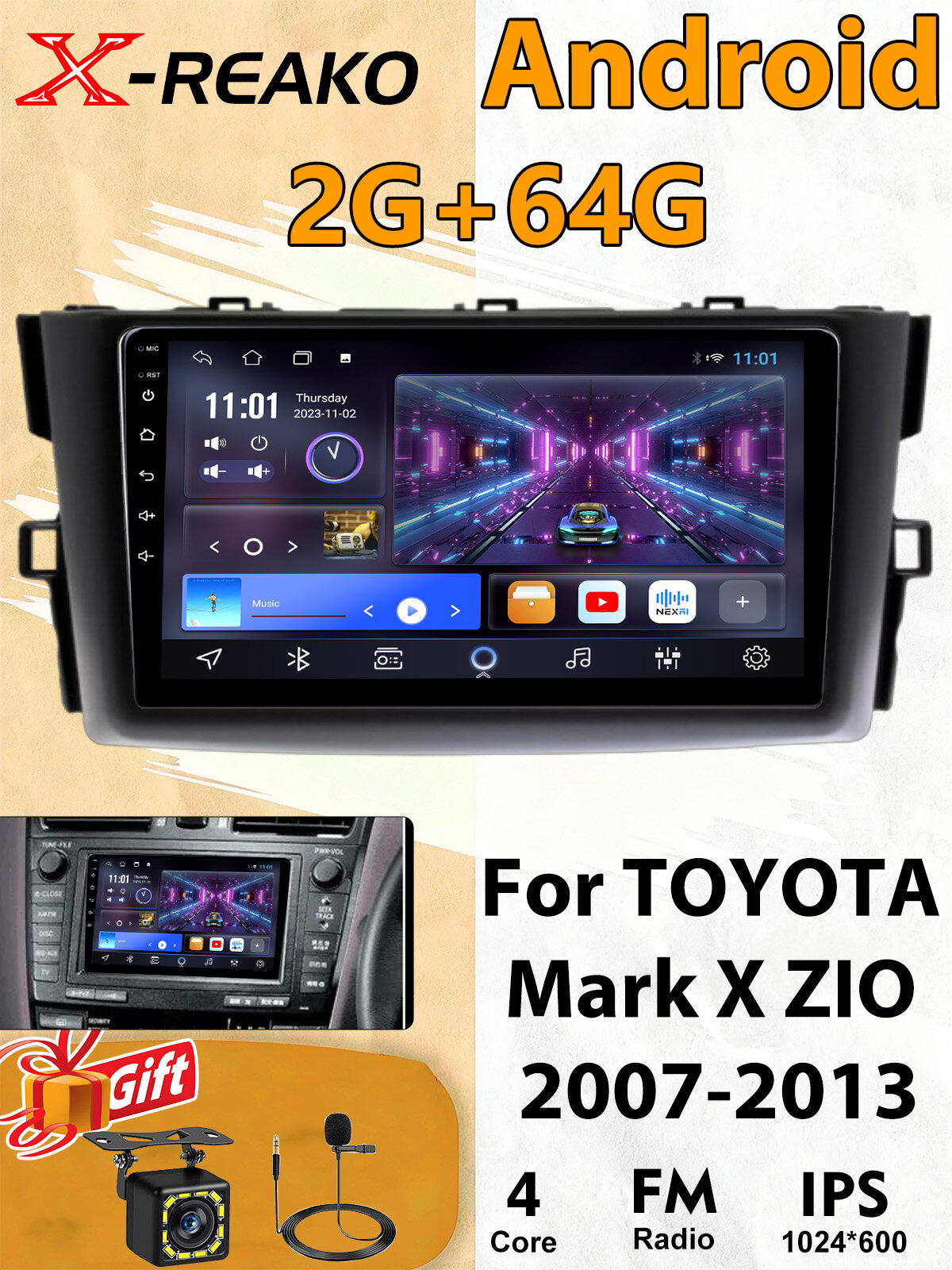 Магнитола для TOYOTA Mark X ZIO 2007-2013 экран 9 дюймов Андроид wifi Bluetooth GPS