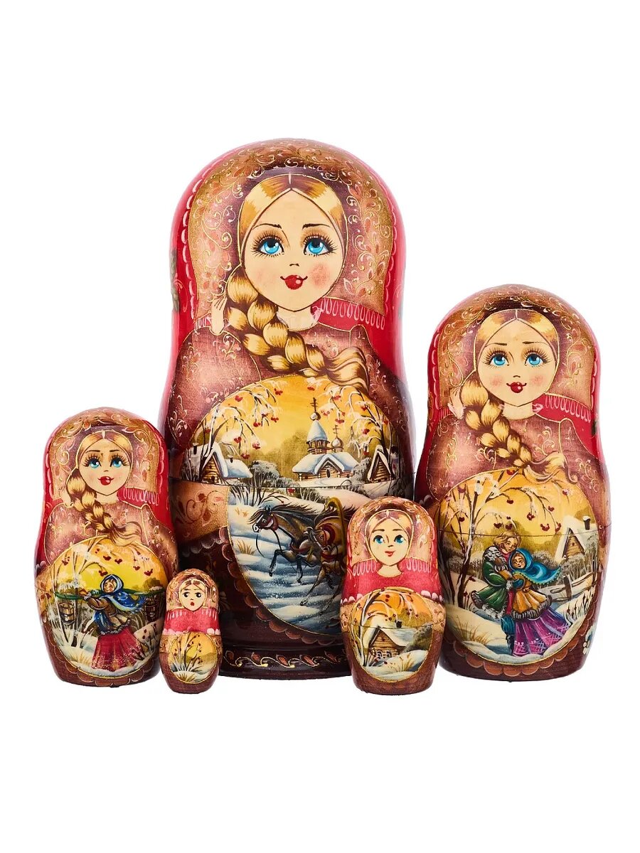 Матрешка "Русская тройка" 5 мест, 16 см