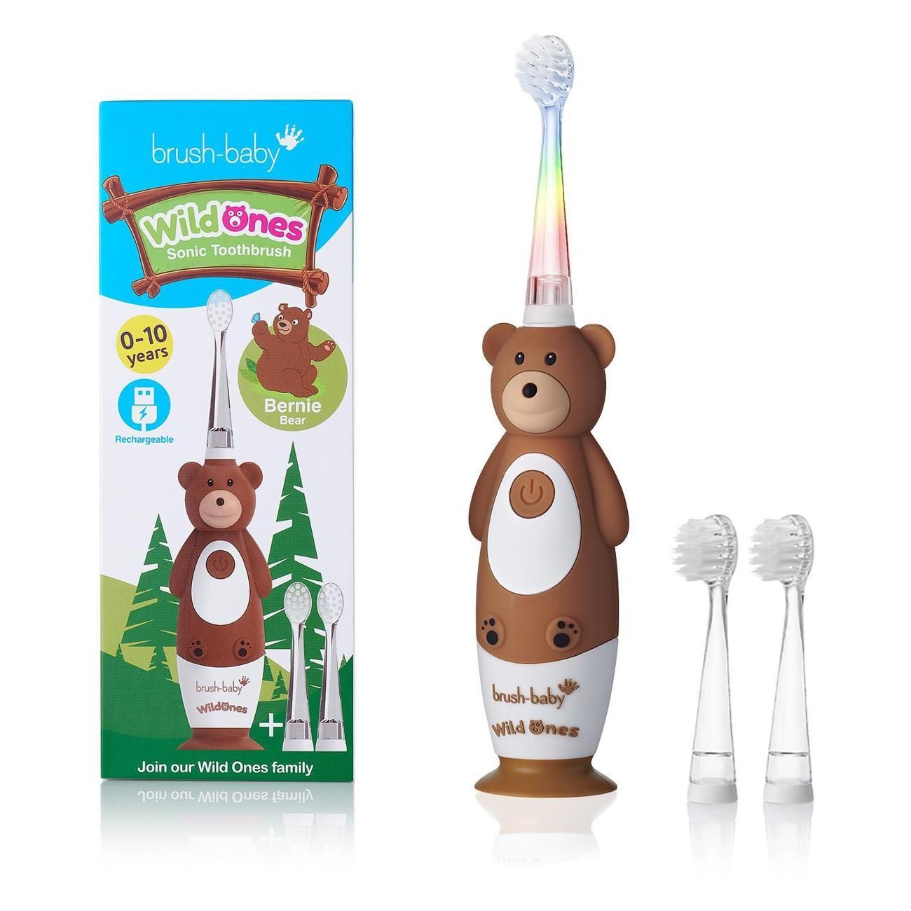 Электрическая зубная щетка Brush-Baby Sonic WildOnes Медведь коричневая