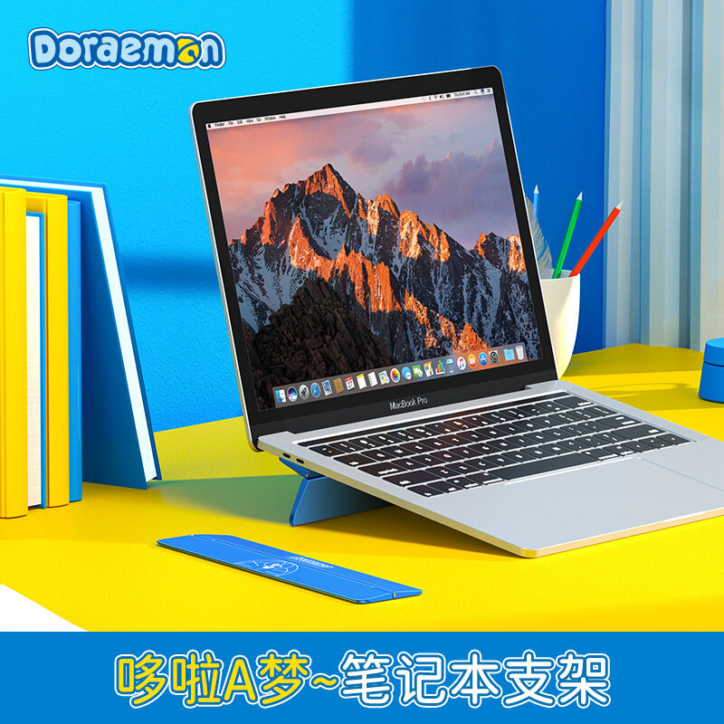 Складная подставка для ноутбука MacBook в стиле Дораэмон с адгезивным основанием, невидимый дизайн, голубой цвет,