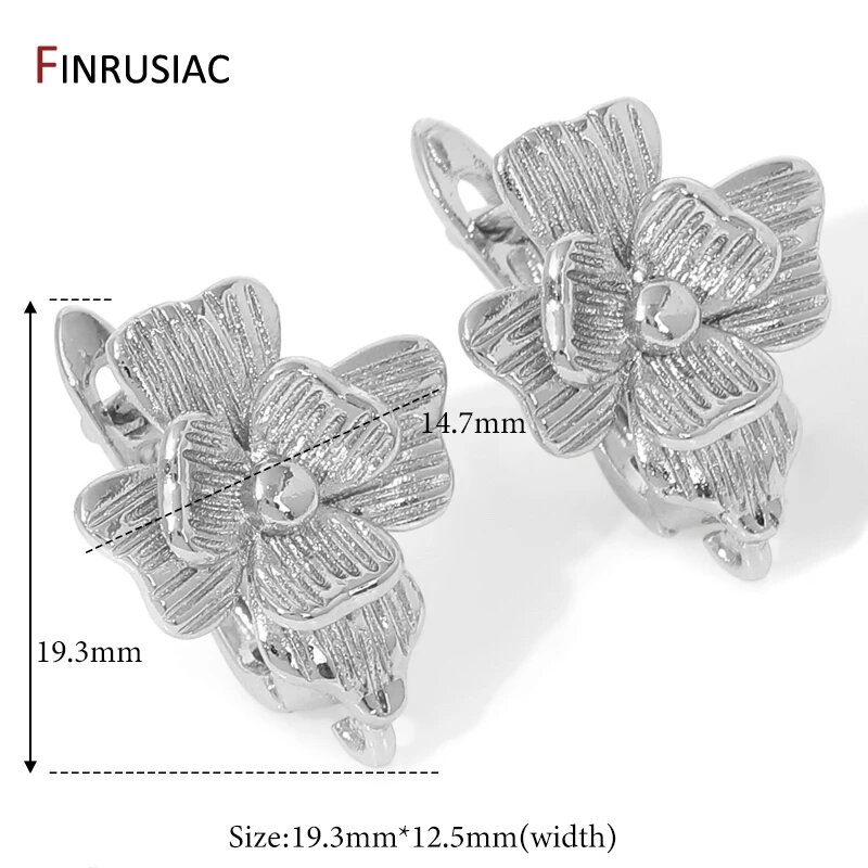 Крючковые застежки для сережек FINRUSIAC латунь позолота 18K 2 pairs, Серый, Rhodium Plated