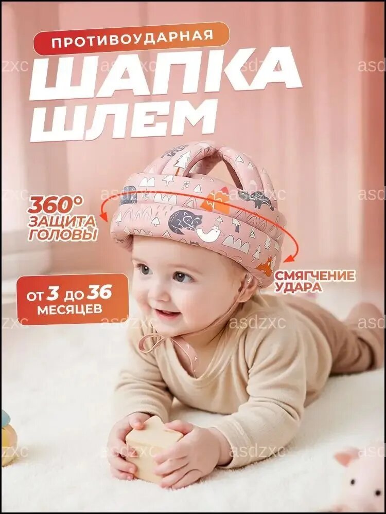 Противоударная шапка-шлем для младенцев, 360 защита головы, смягчение ударов, для детей от 3 до 36 месяцев