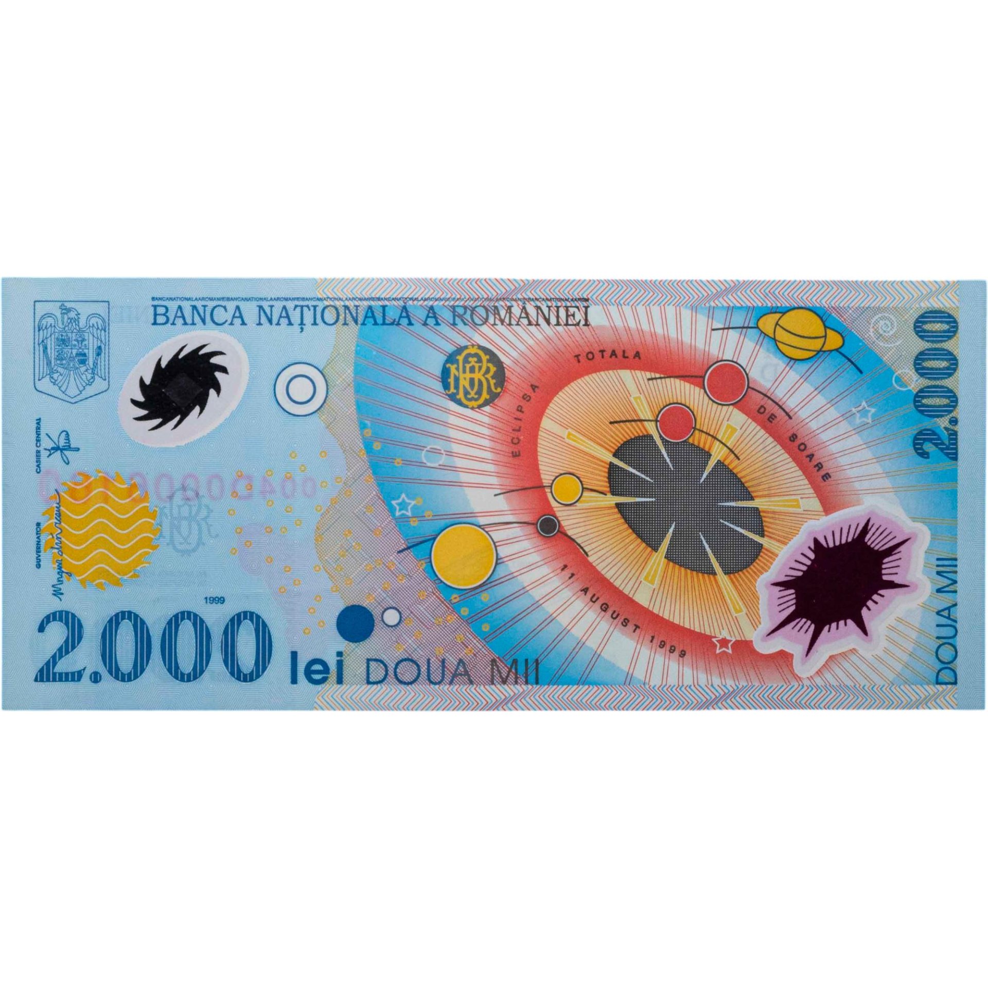 Румыния 2000 лей 1999 пластик Полное солнечное затмение