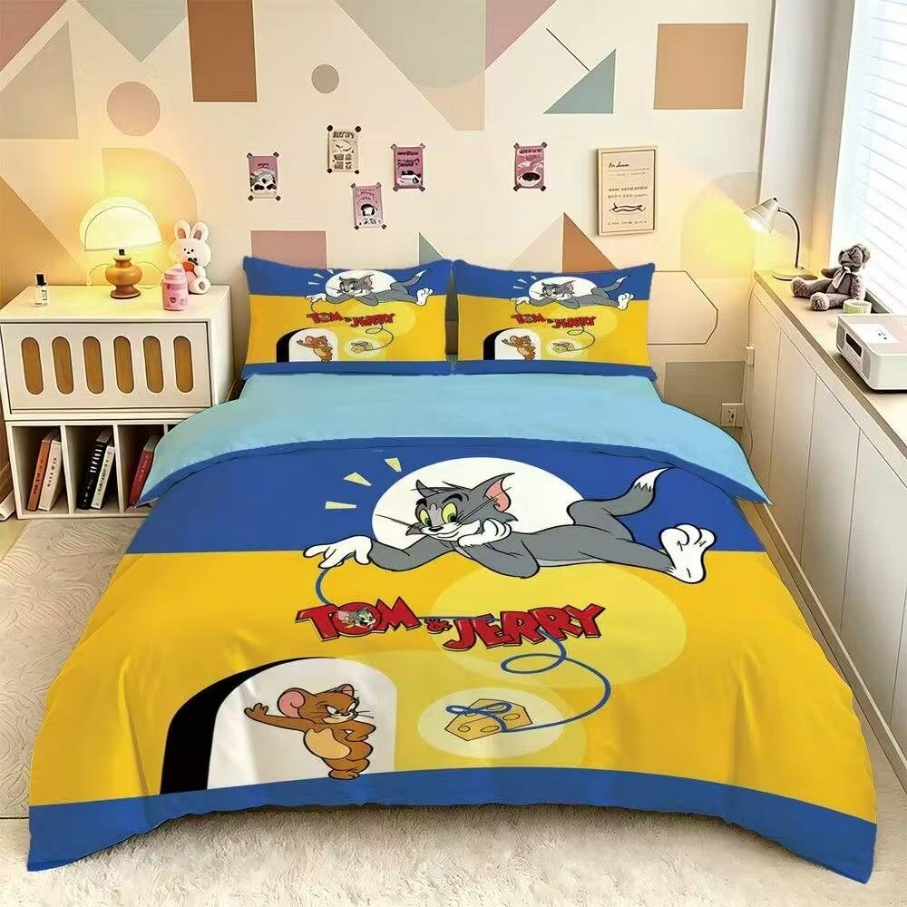 Комплект постельного белья MINISO "Том и Джерри", 200x230 см，4 предмета，светло-голубой，кровать ，1,8 метра