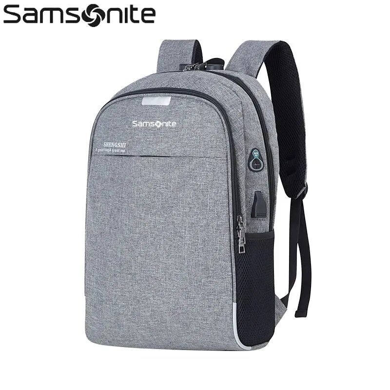Рюкзак Samsonite городской мужской женский серый большой вместительный с USB и кодовым замком