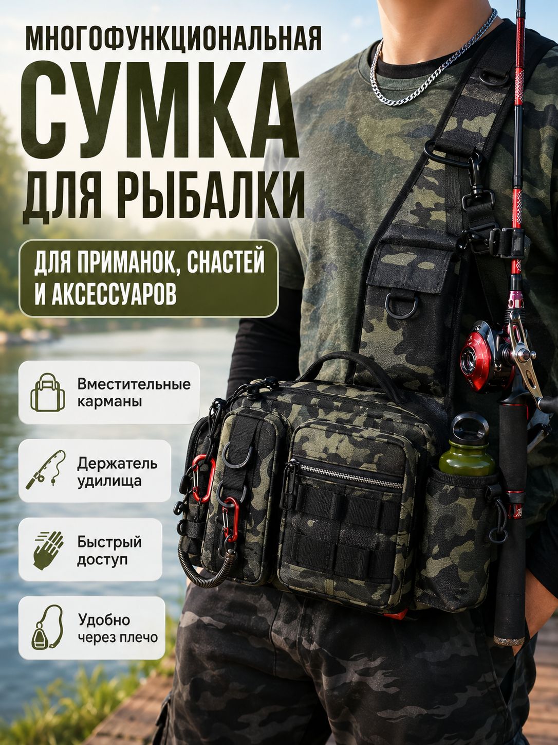 Сумка для рыбалки, Тактическая сумка на одно плечо, однолямочный тактический рюкзак в расцветке