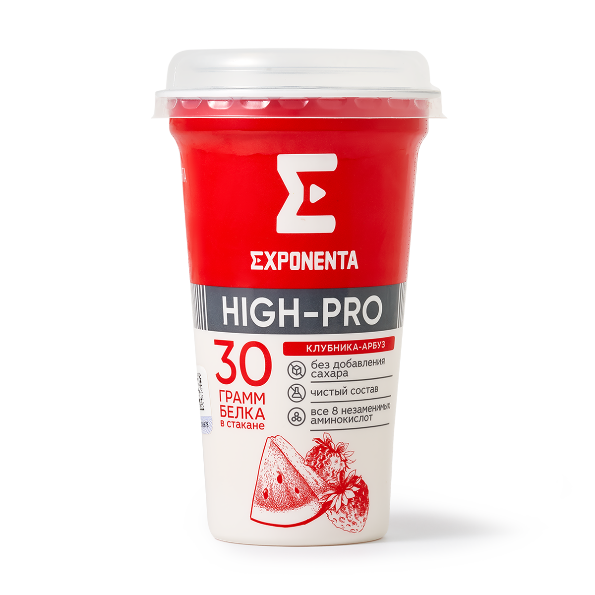 Напиток кисломолочный EXPONENTA High-Pro, клубника-арбуз, без сахара, 250 г