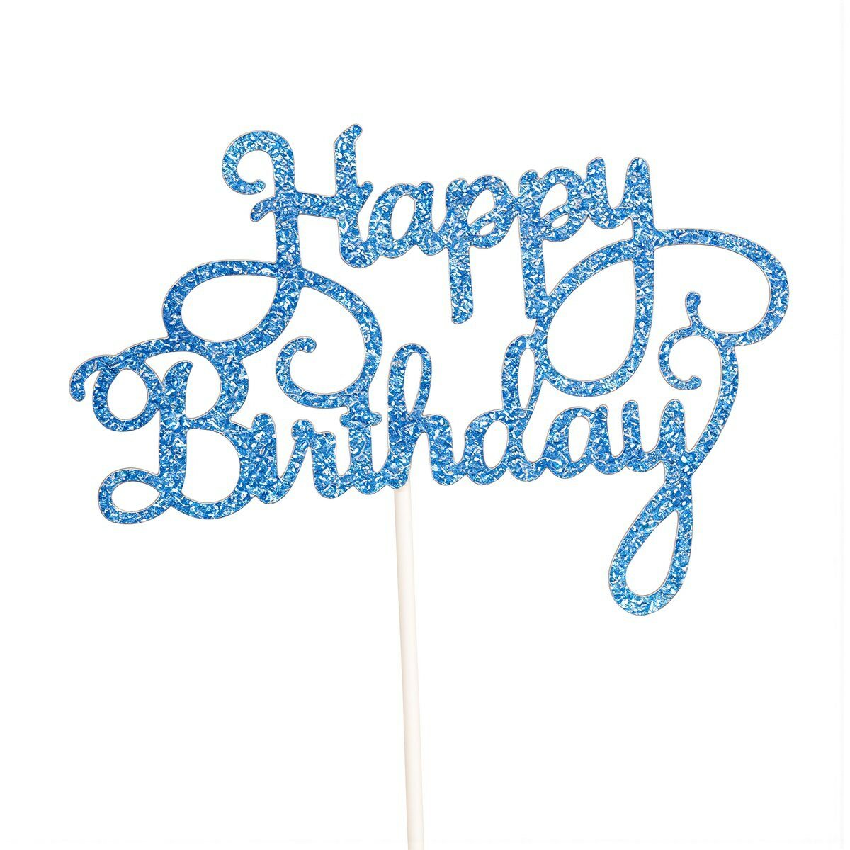 Топпер для торта с надписью Happy Birthday блестящий из бумаги декор для праздника домашнего вечеринки юбилея украшение для выпечки, Лазурный