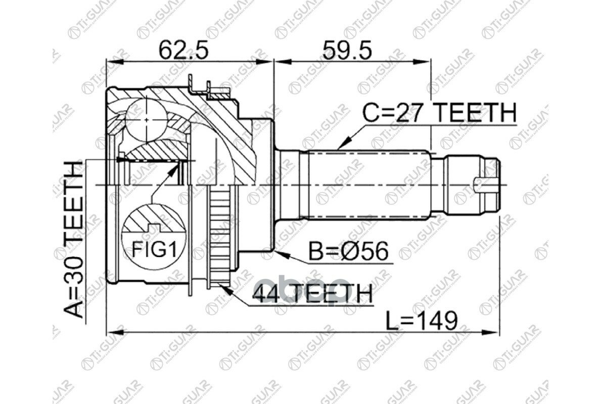 ШРУС наружный /TI-GUAR для Subaru Impreza 1992-2000, Legacy 1998-2004, Forester 1997-2002 /ABS /30*56*27; TG-9126Z44; (FU026A.