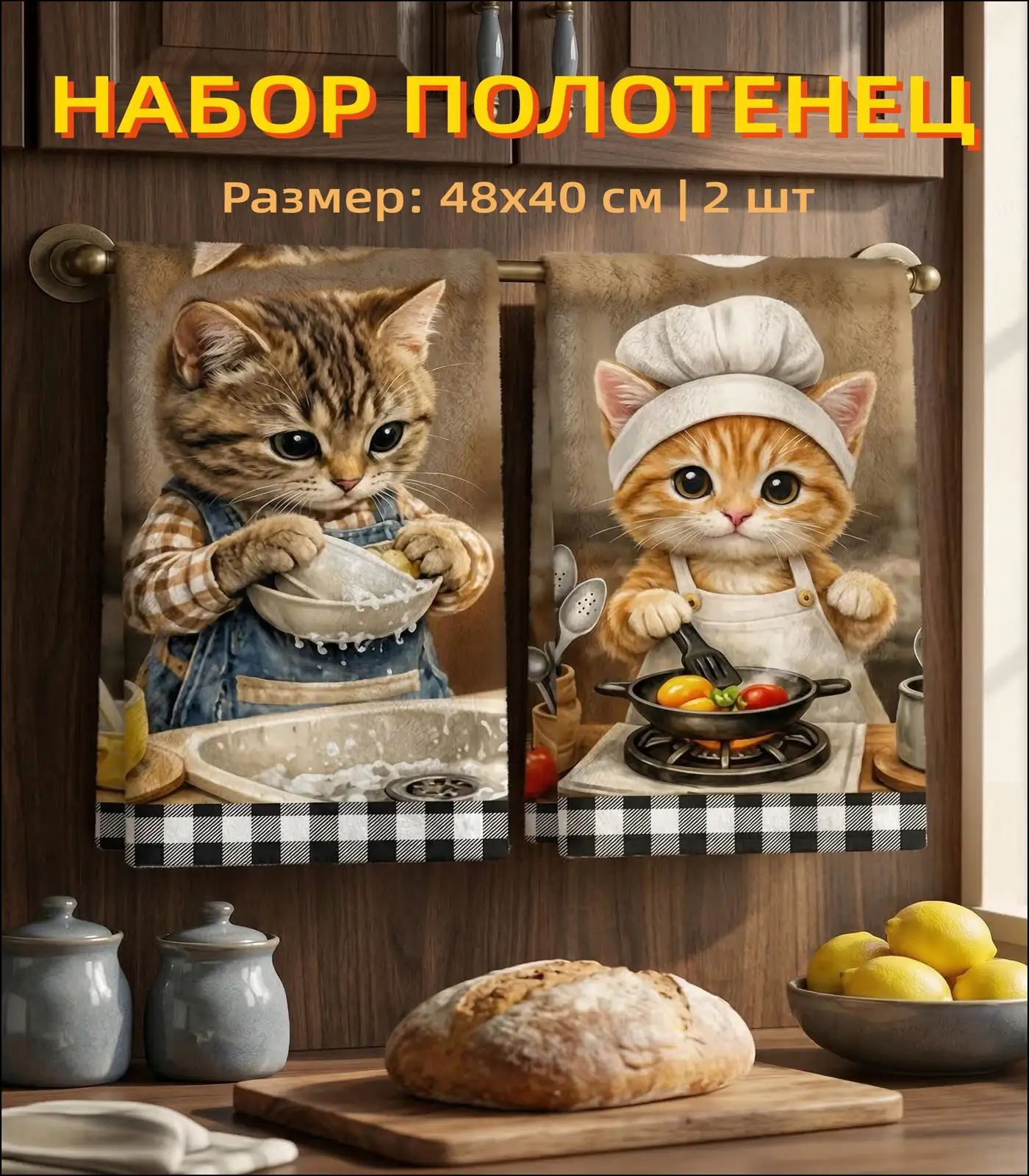 Полотенце кухонное 40x48 2 шт полиэстер хаки