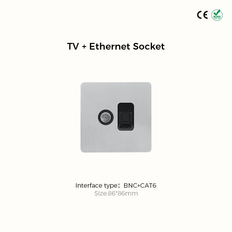AVOIR Серебряные металлические панели с двумя розетками TV Ethernet Socket