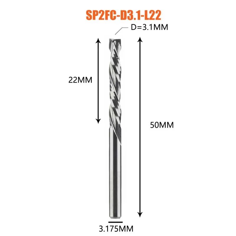 Фреза SP2FC-D3.1-L22, D=3.1мм, 50мм
