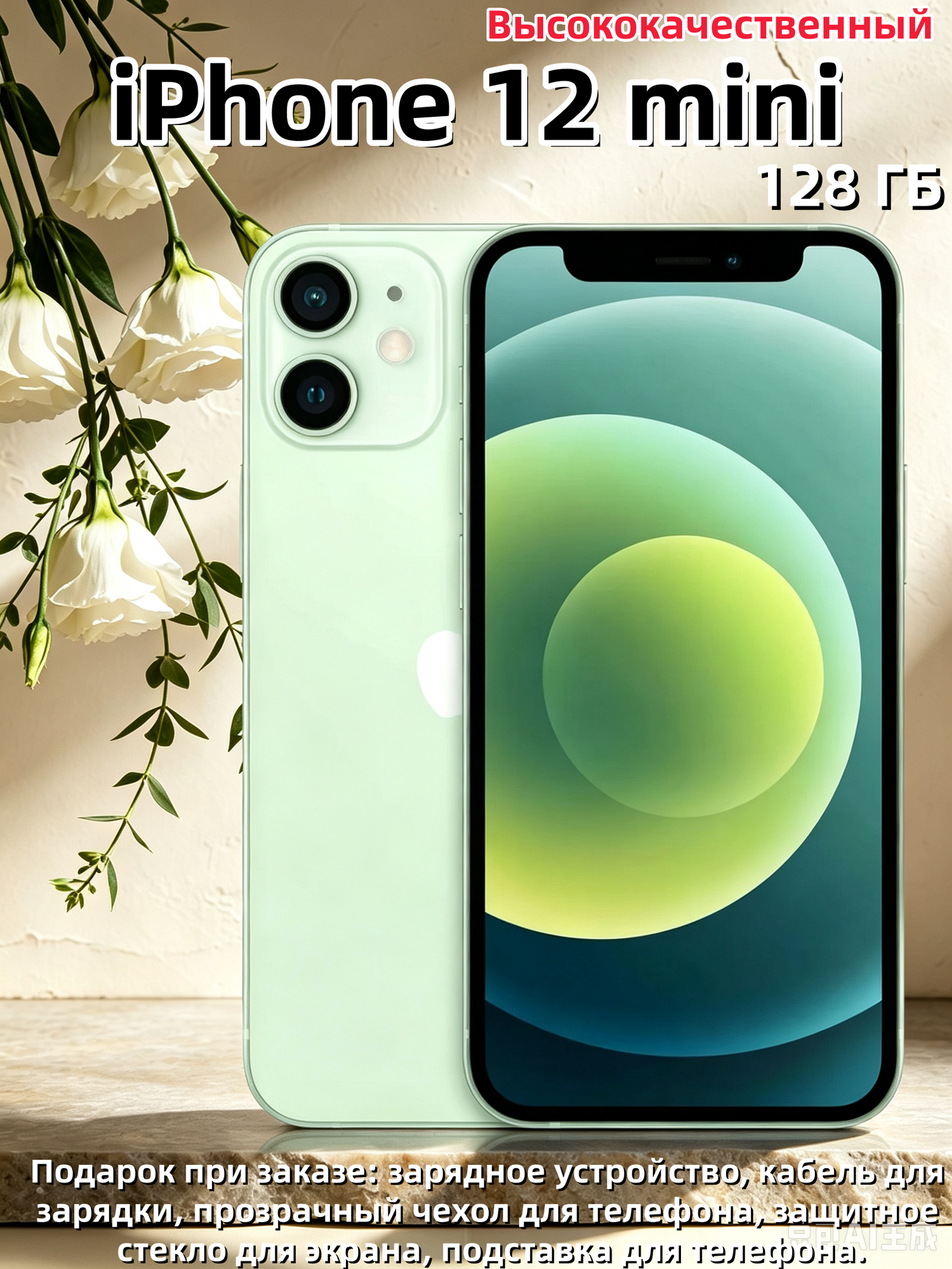 Смартфон Apple iPhone 12 mini, 128 ГБ, экран OLED 5,4 дюйма, поддерживает Nano-SIM + eSIM, цвет зелёный