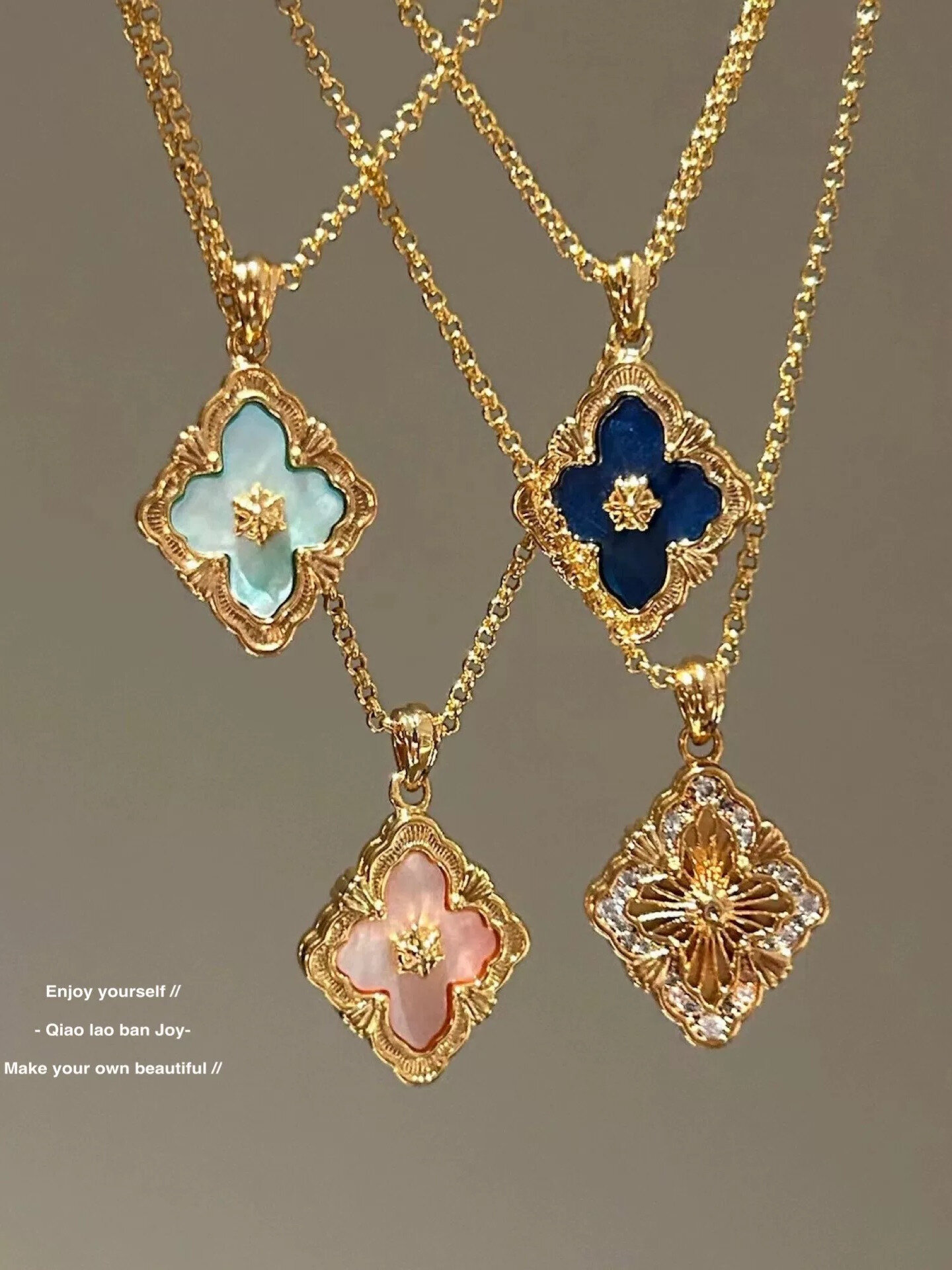 Ожерелье Victoria VH Jessie Bouchera Silk с четырехлистным клевером, двусторонний дизайн, кремово-розовый, женское