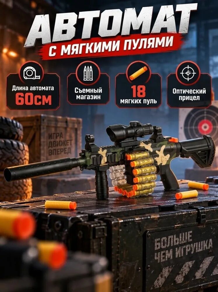 Детский игрушечный автомат стреляющий, Veld Co / Оружие с мягкими пулями для мальчиков