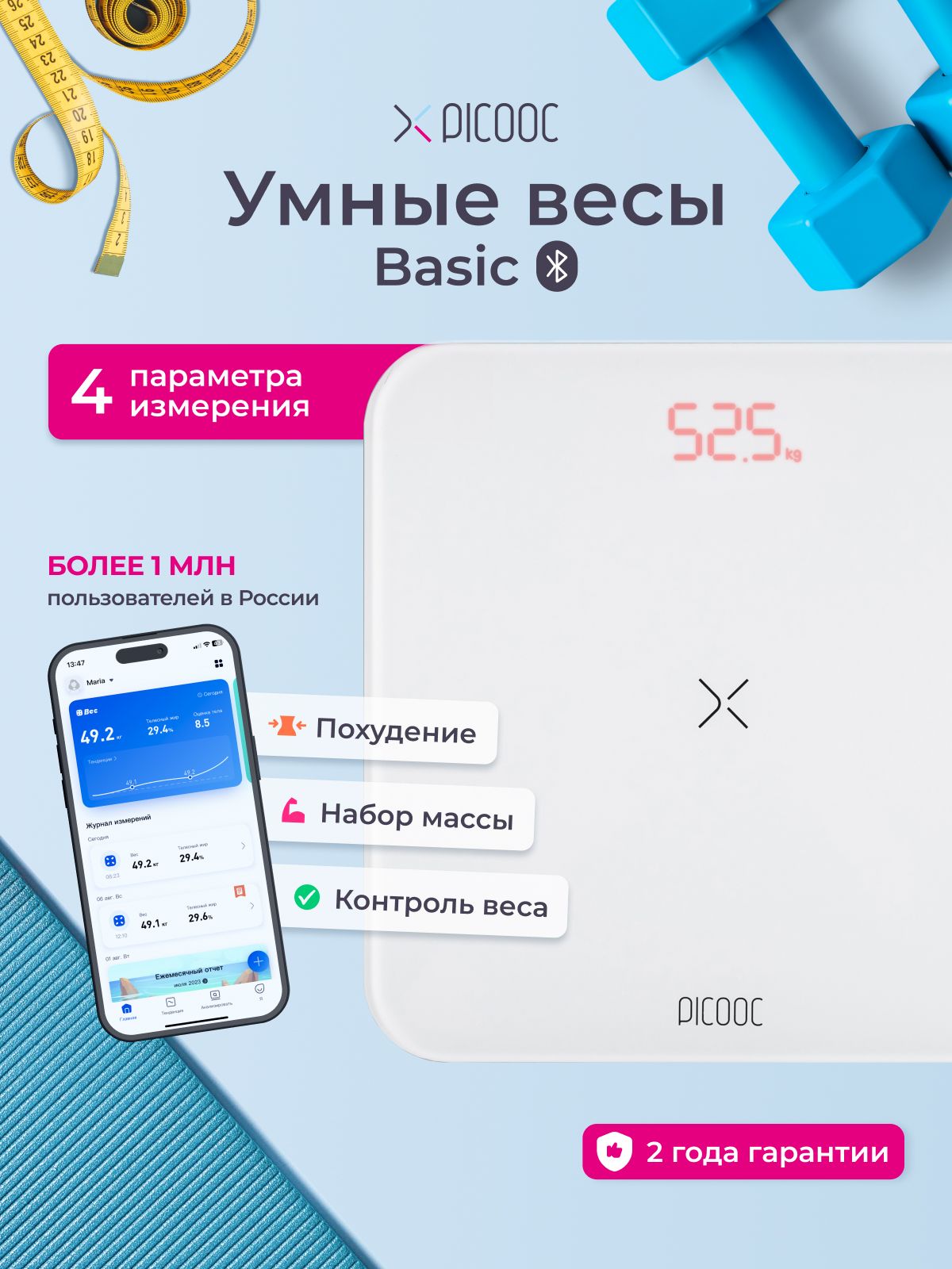 Picooc Basic умные напольные электронные весы c Bluetooth до 150 кг