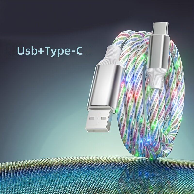 Кабель для зарядки и передачи данных USB-C на USB с RGB-подсветкой «Северное сияние», крестообразный дизайн, 7 цветов, 100 см