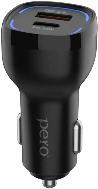 Автомобильное зарядное устройство PERO AC05, USB-A, USB-C, 38Вт, 3A, черный