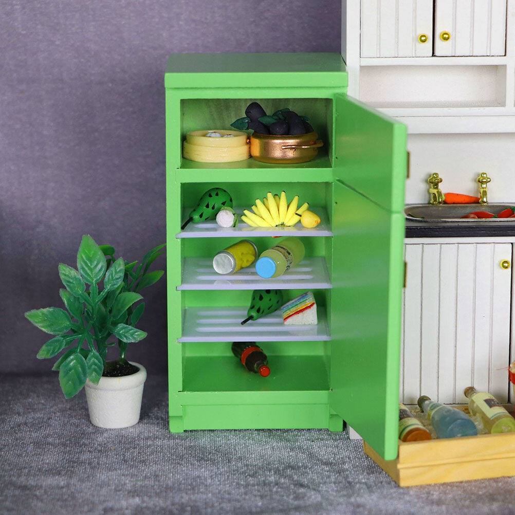 Мини Мебель Для Дома Мини Холодильник Из Дерева Зелёный 12 5X6X5 3Cm