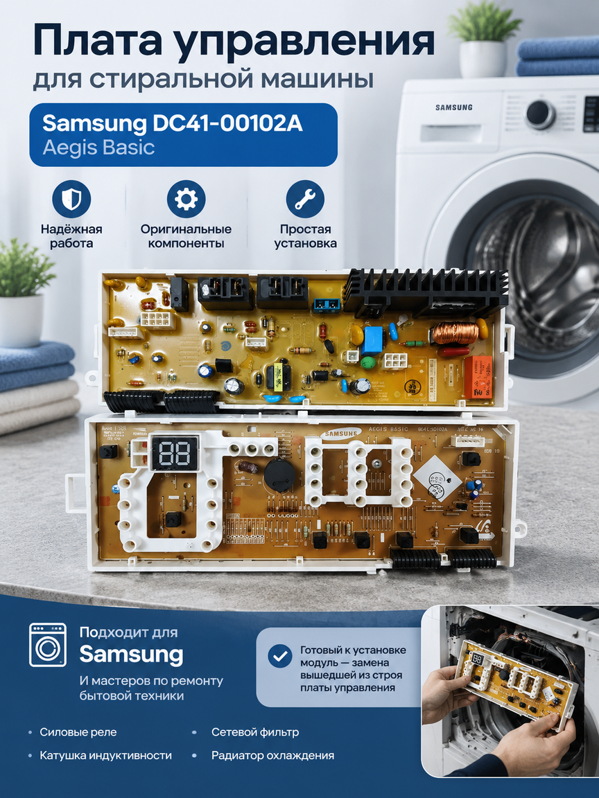 Модуль управления стиральной машины Samsung DC41-00102A Aegis Basic с LED-дисплеем